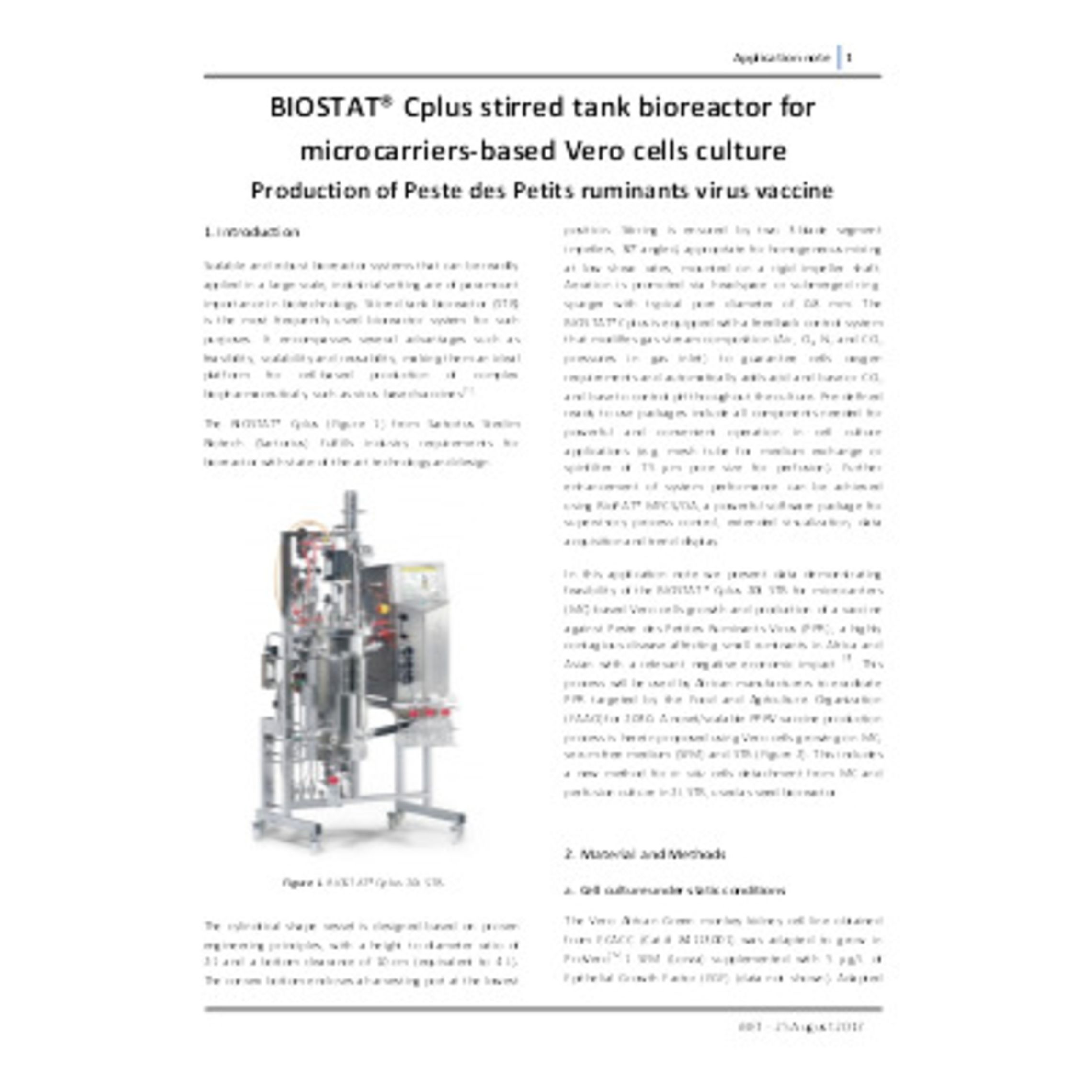 应用说明：基于微载体 Vero 细胞培养的 Biostat® Cplus 搅拌罐生物反应器