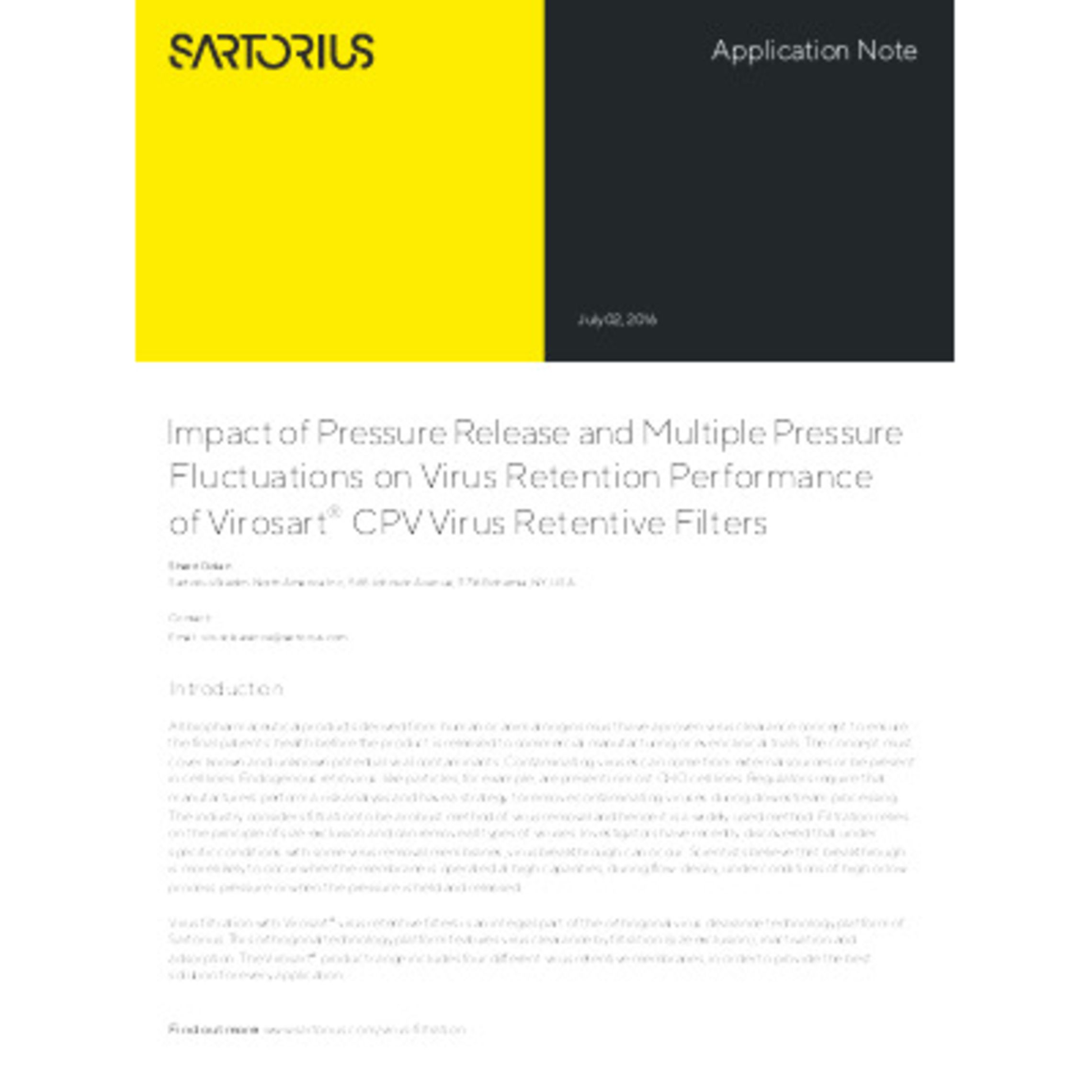 压力释放对病毒截留的影响 - Virosart® CPV