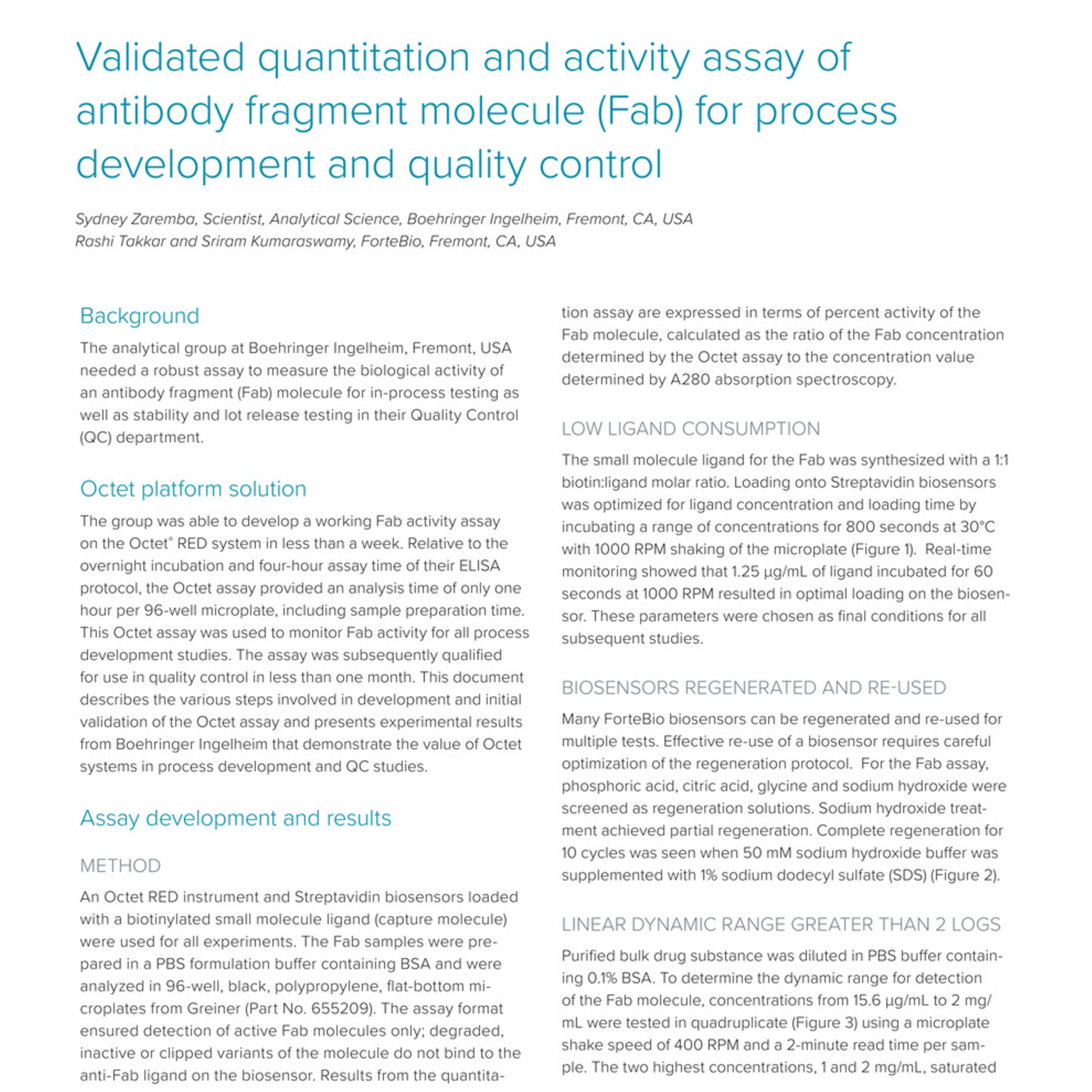 Validated Quantitation and Activity Assay of Fab Molecule for Process ...